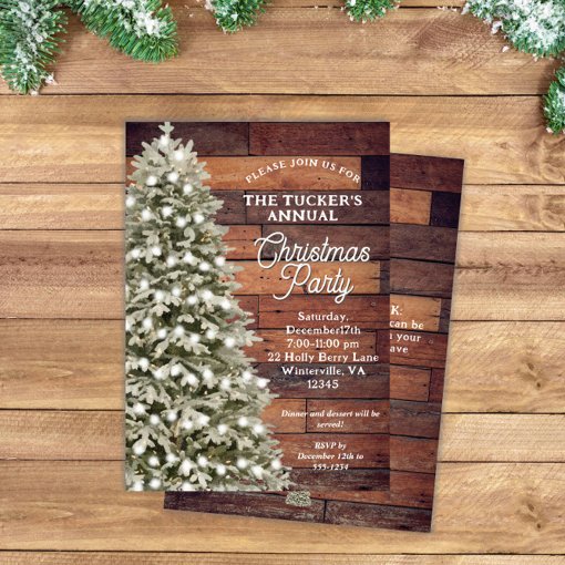 Rustic Elegance Christmas Tree Christmas Party Invitation | Zazzle