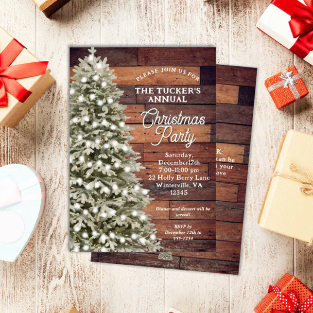 Rustic Elegance Christmas Tree Christmas Party Invitation | Zazzle