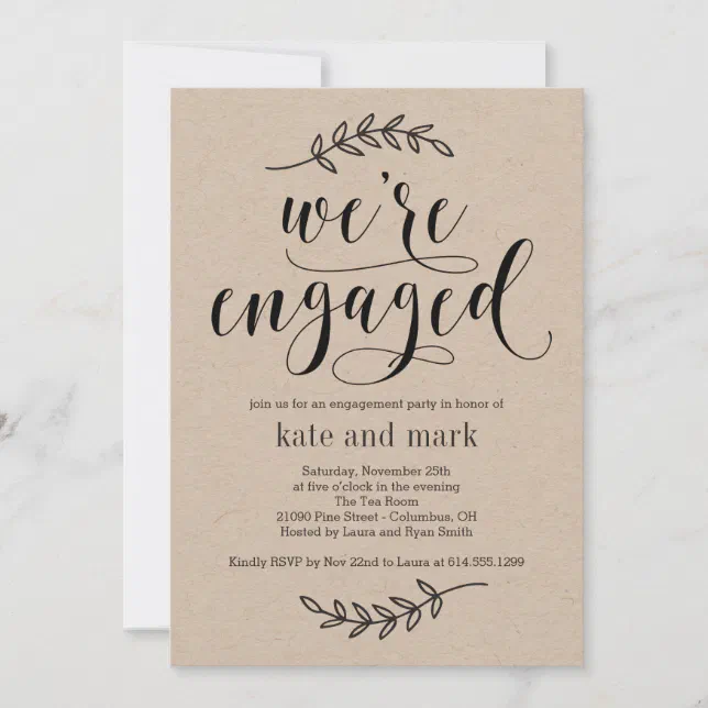 Rustic Elegance Engagement Party Invitation Kraft | Zazzle