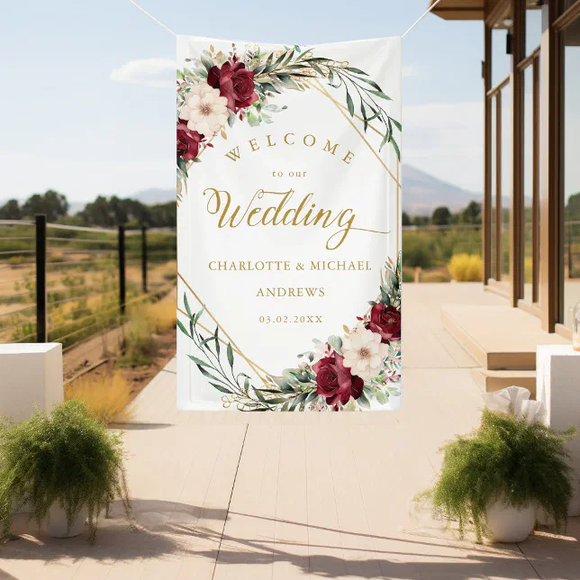 Rustic Elegance Flowers, Gold-Geometric, Wedding Banner | Zazzle