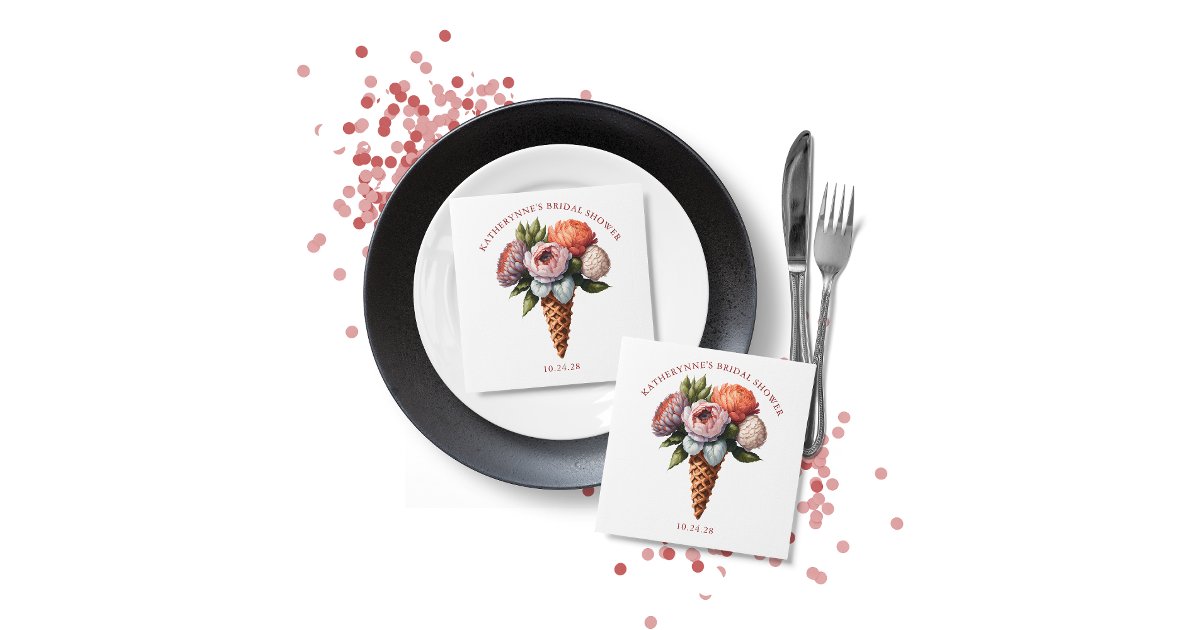 Rustic Elegant Boho Ice Cream Bridal Shower Napkins | Zazzle