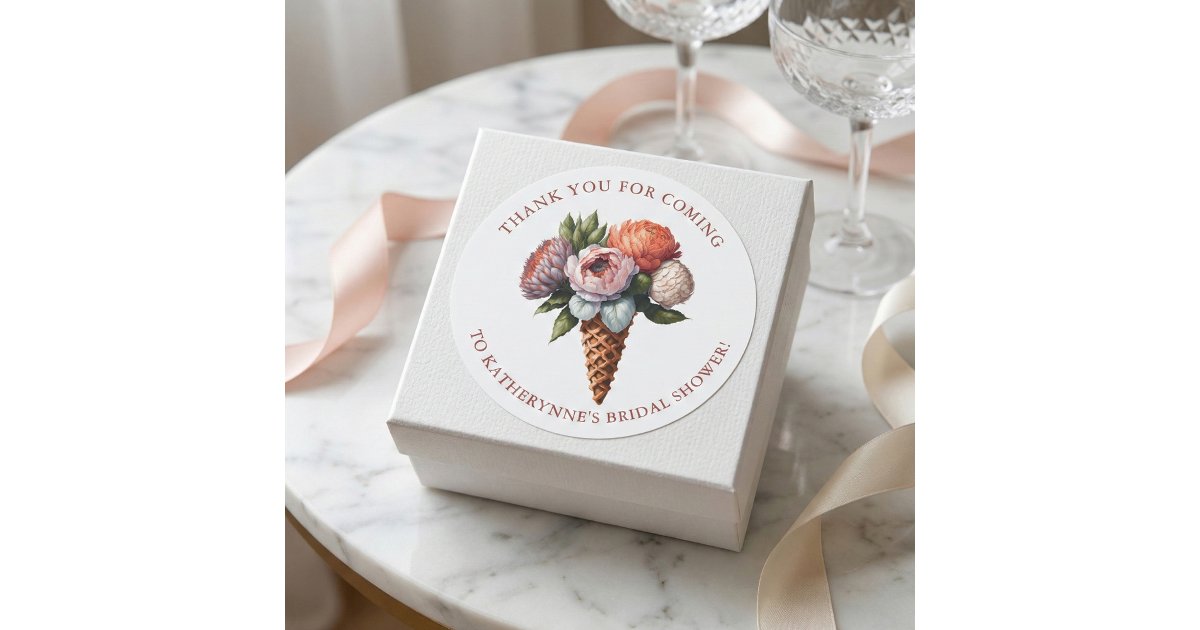 Rustic Elegant Boho Ice Cream Bridal Shower Thanks Classic Round ...