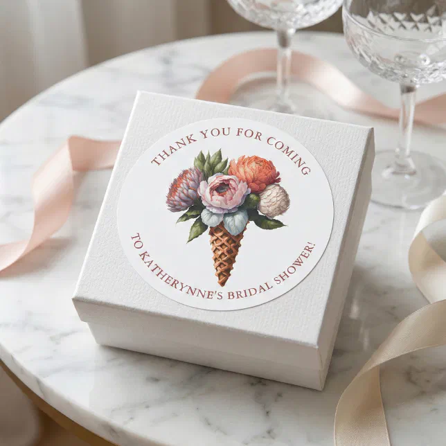 Rustic Elegant Boho Ice Cream Bridal Shower Thanks Classic Round ...