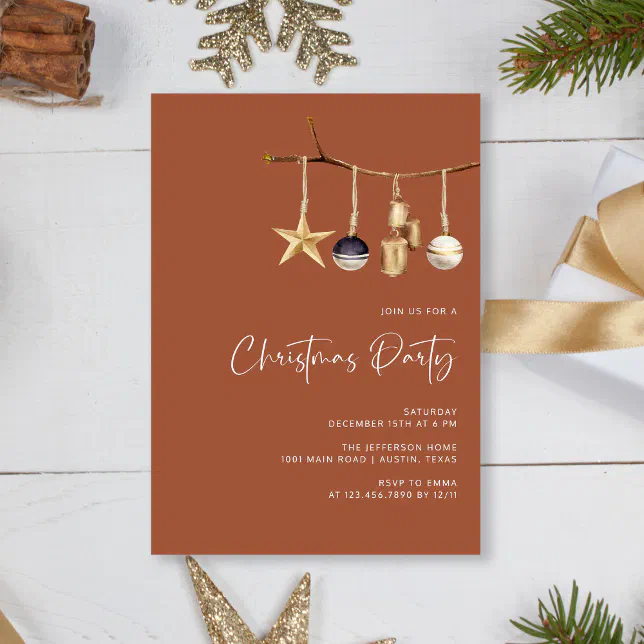 Rustic Elegant Christmas Party Invitation Template | Zazzle