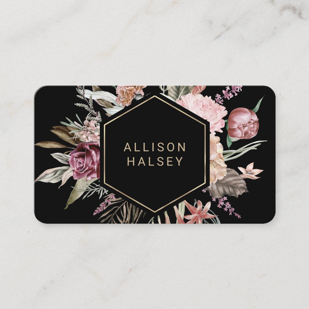 Rustic Elegant Floral with Geometric Frame Business Card | Zazzle
