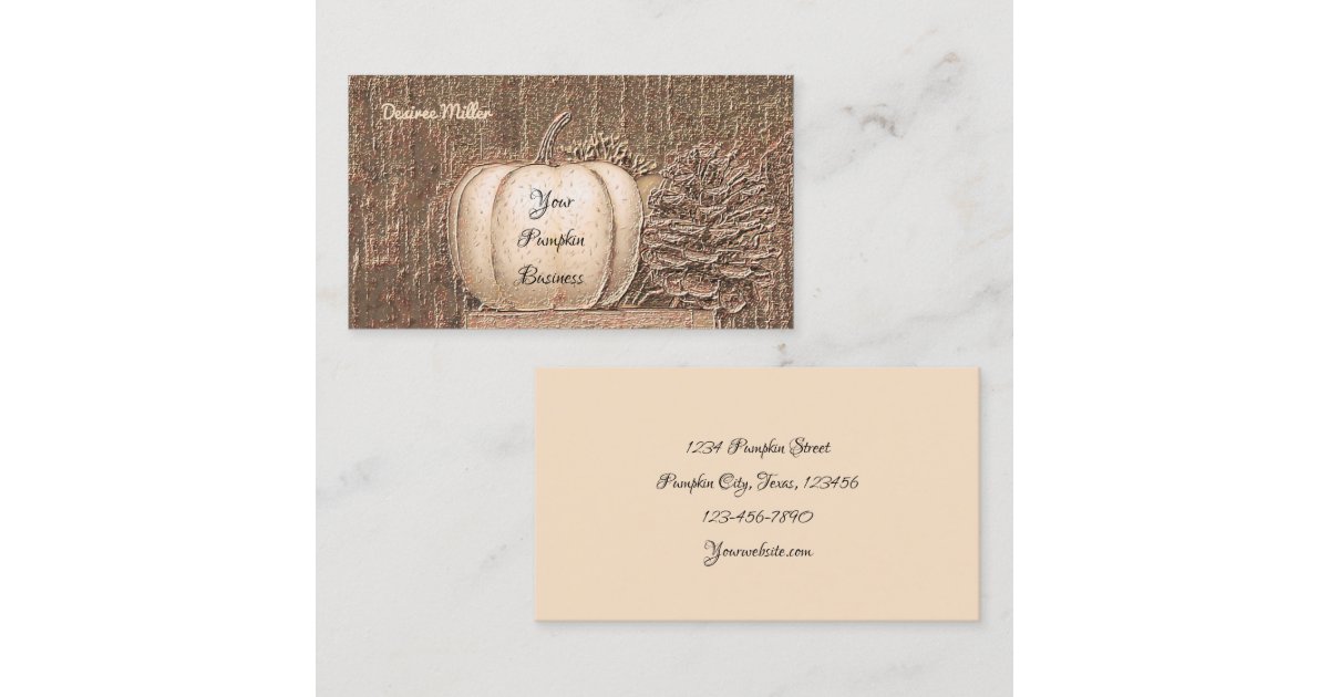 Rustic Elegant Gold White Fall Pumpkin Business Card | Zazzle