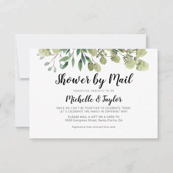 Rustic Elegant Greenery Virtual Shower Invite Card | Zazzle