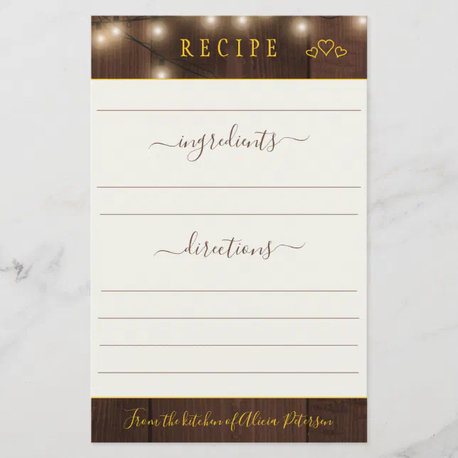 Rustic elegant modern floral gold recipe card | Zazzle