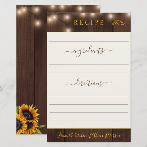 Rustic elegant modern floral gold recipe card | Zazzle