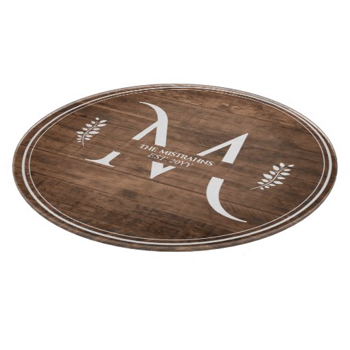 Rustic & Elegant Monogram Faux Wood Round Cutting Board | Zazzle