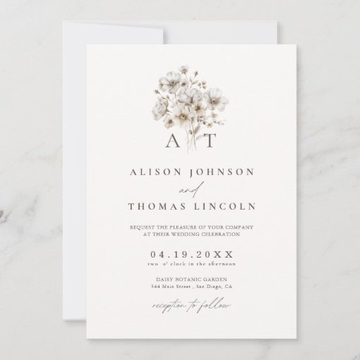 Rustic Elegant Monogram Floral Wedding Invitation | Zazzle