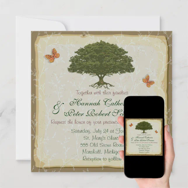 Rustic Elegant Oak Tree Wedding Invitation | Zazzle
