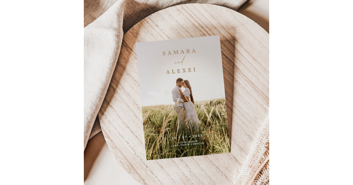 Rustic Elegant Photo Script Wedding Invitation | Zazzle