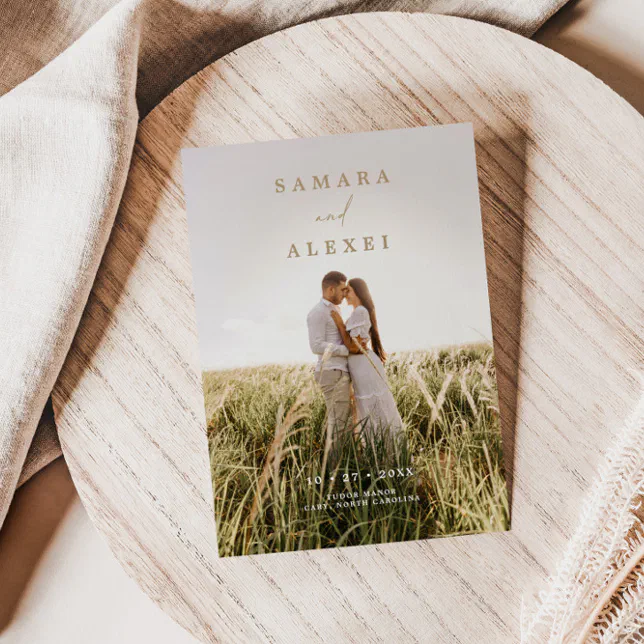 Rustic Elegant Photo Script Wedding Invitation | Zazzle