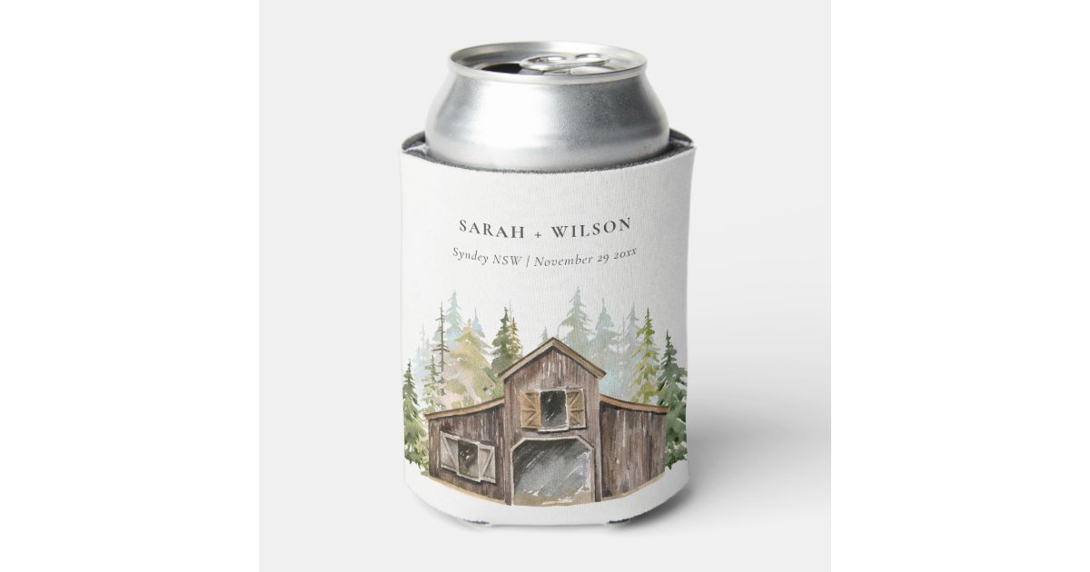 Rustic Elegant Pine Woods Forest Barnyard Wedding Can Cooler | Zazzle