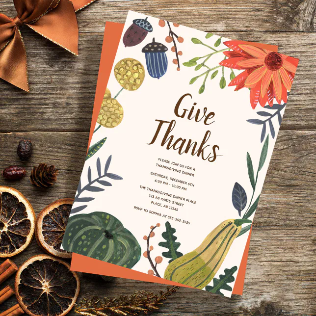 Rustic Elegant Pumkin Thanksgiving Dinner Party Invitation | Zazzle