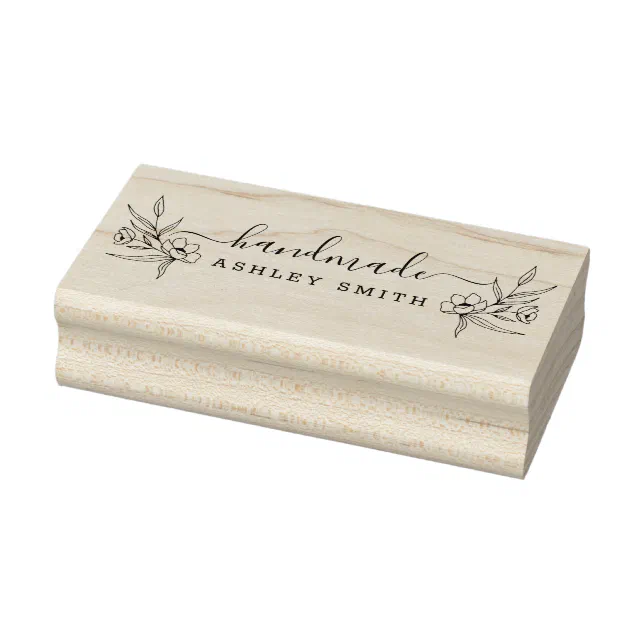 Rustic Elegant Script Handmade Business Rubber Stamp | Zazzle