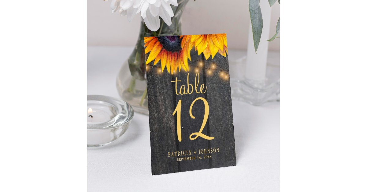 Rustic elegant sunflower fall wedding table number | Zazzle