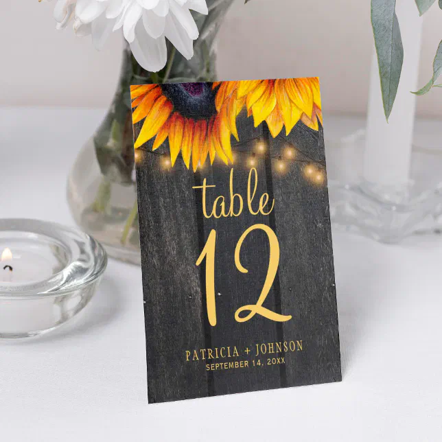 Rustic elegant sunflower fall wedding table number | Zazzle