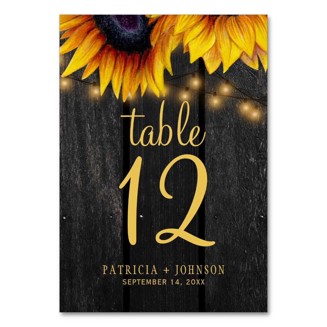 Rustic elegant sunflower fall wedding table number | Zazzle