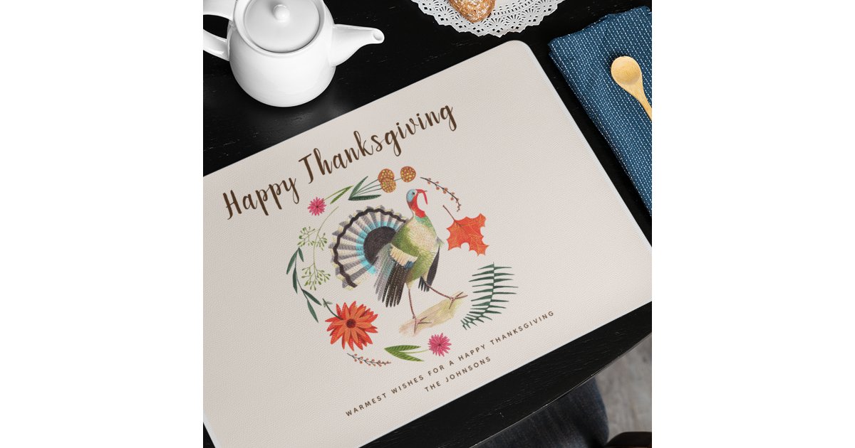Rustic Elegant Turkey Thanksgiving Botanical Placemat | Zazzle