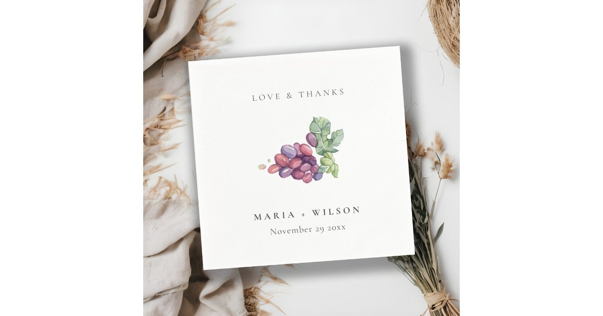 Rustic Elegant Watercolor Grape Foliage Wedding Napkins | Zazzle