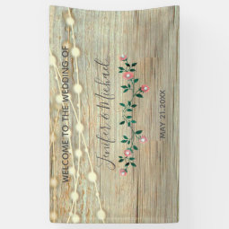 Rustic elegant wooden string lights roses banner | Zazzle