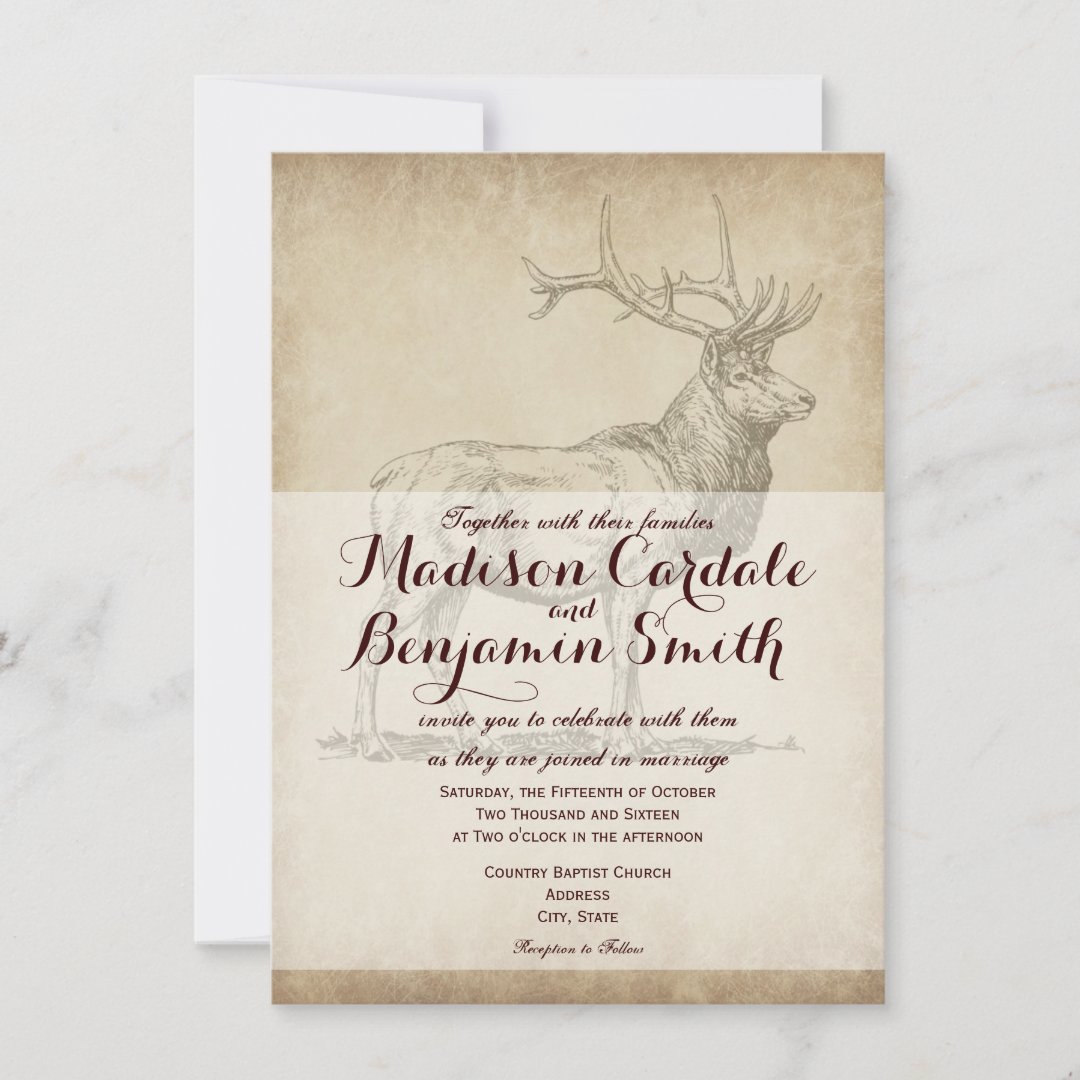 Rustic Elk Wildlife Hunting Wedding Invitations | Zazzle