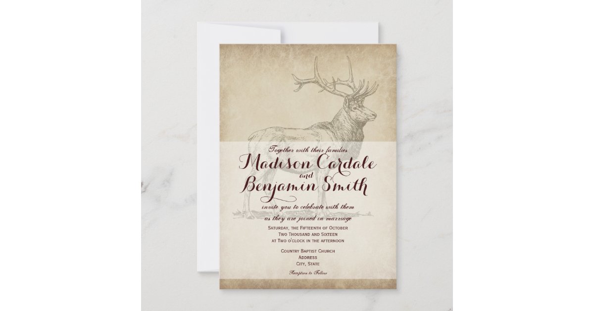 Rustic Elk Wildlife Hunting Wedding Invitations | Zazzle