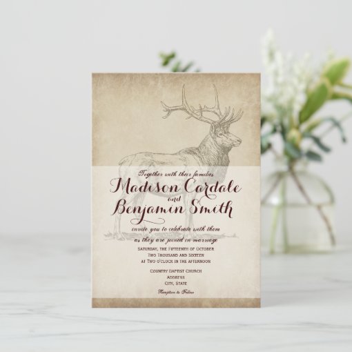 Rustic Elk Wildlife Hunting Wedding Invitations | Zazzle