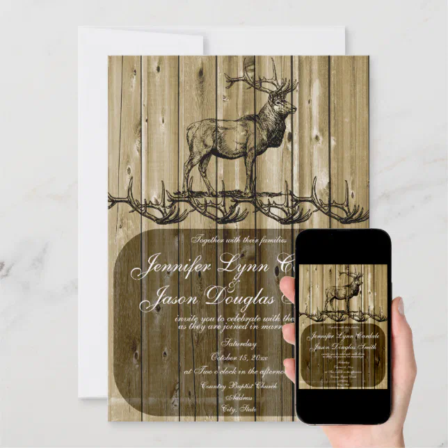 Rustic Elk Wildlife Hunting Wedding Invitations | Zazzle