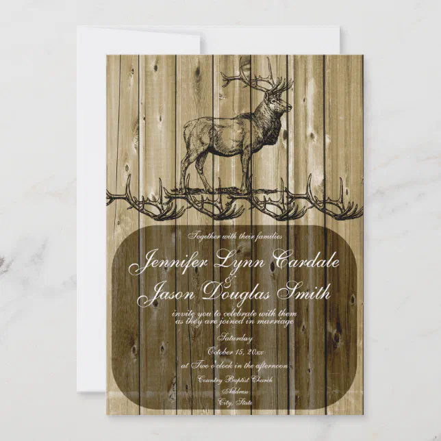 Rustic Elk Wildlife Hunting Wedding Invitations | Zazzle