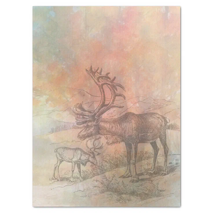 Rustic Elks Autumn Mountains decoupage Tissue Paper | Zazzle