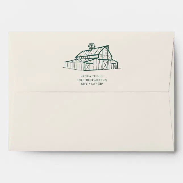Rustic Emerald Barn Fall Farm Wedding Envelope | Zazzle
