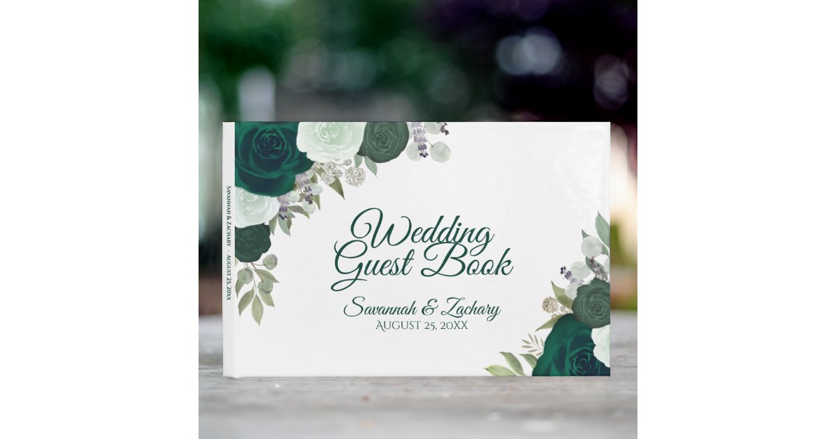 Rustic Emerald Green Elegant Floral Boho Wedding Guest Book | Zazzle