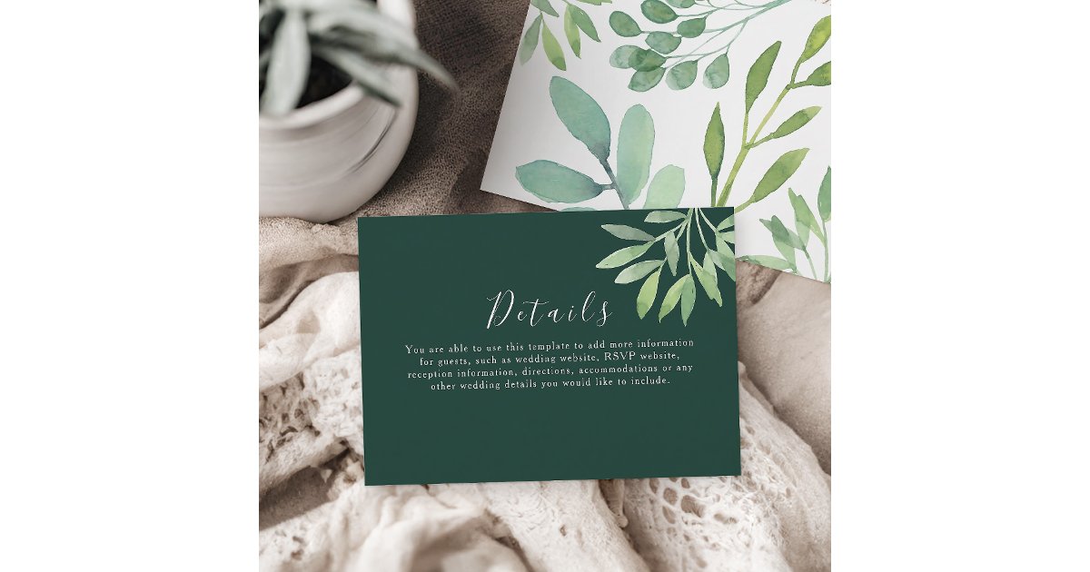 Rustic Emerald Green Wedding Details Enclosure Card | Zazzle