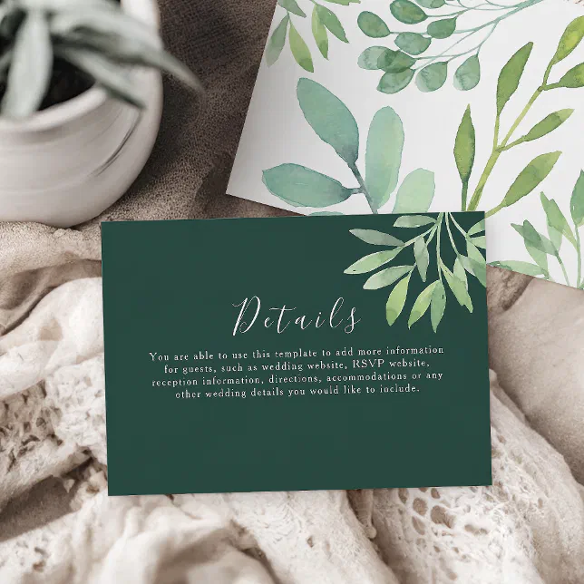 Rustic Emerald Green Wedding Details Enclosure Card | Zazzle