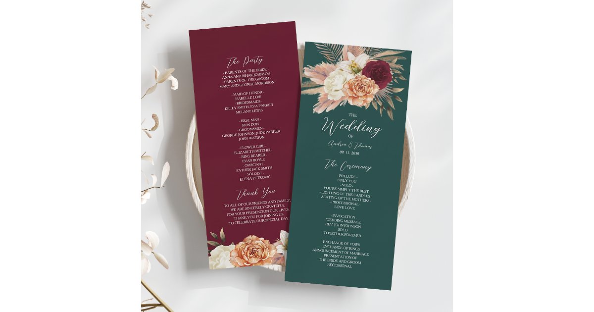 Rustic Emerald Green Wedding Program | Zazzle