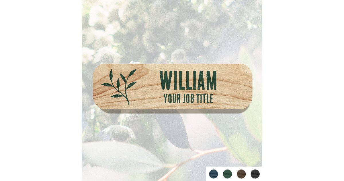 Rustic Employee Name Woodgrain Green Staff ID Name Tag | Zazzle