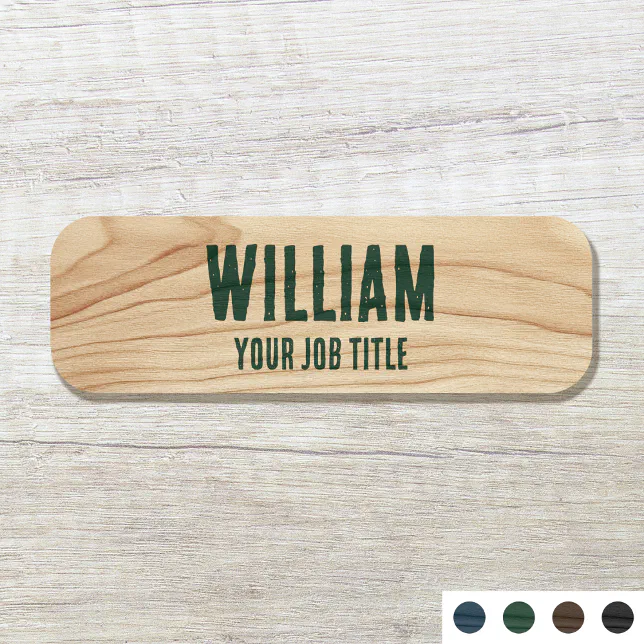Rustic Employee Woodgrain Green Company Staff Name Tag | Zazzle