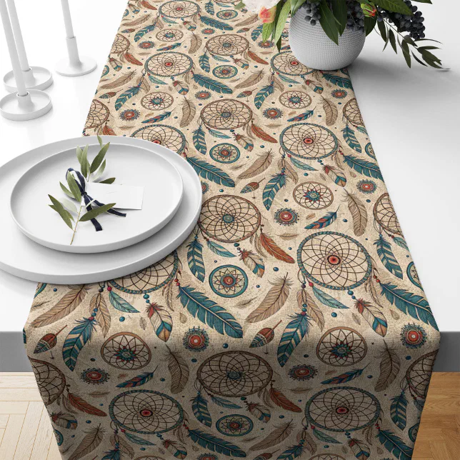 Rustic Ethnic Table Runner Dreamcatcher Design | Zazzle