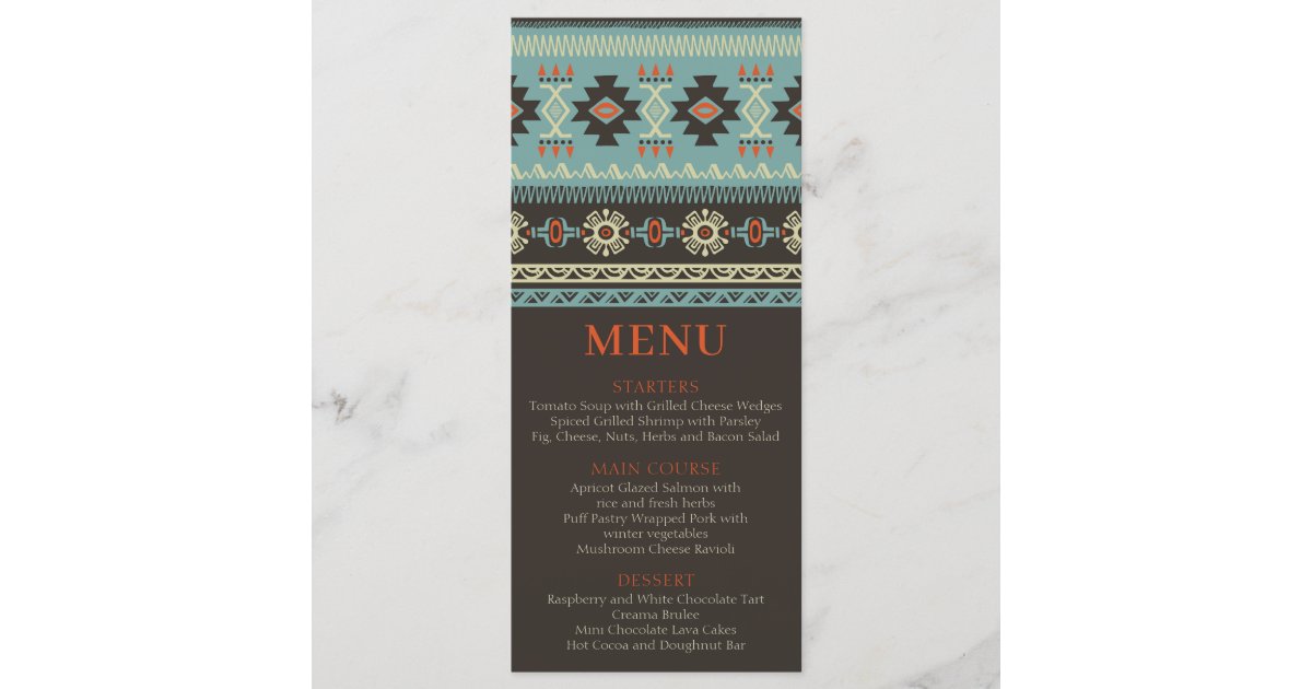 Rustic Ethnic Tribal Winter Wedding Menu | Zazzle