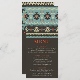 Rustic Ethnic Tribal Winter Wedding Menu | Zazzle