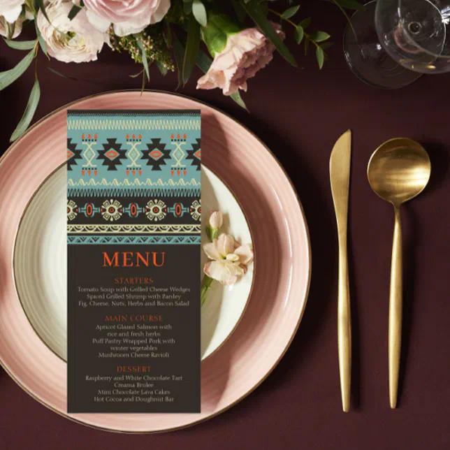 Rustic Ethnic Tribal Winter Wedding Menu | Zazzle