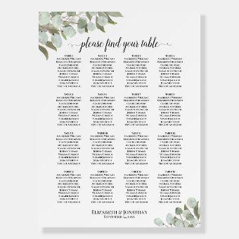Rustic Eucalyptus 16 Table Wedding Seating Chart Foam Board | Zazzle