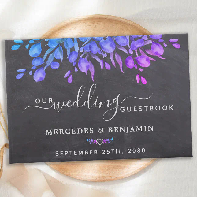 Rustic Eucalyptus Botanical Slate Wedding Guest Book | Zazzle