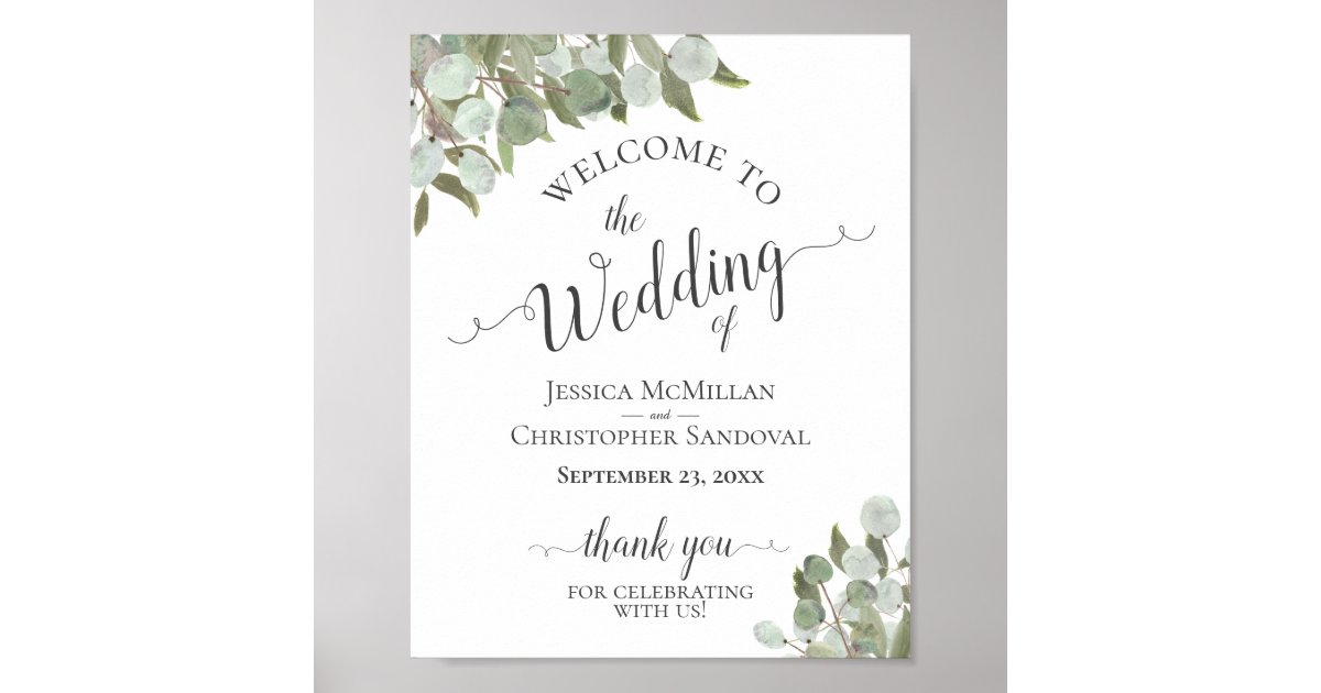 Rustic Eucalyptus Elegant Wedding Welcome Sign | Zazzle