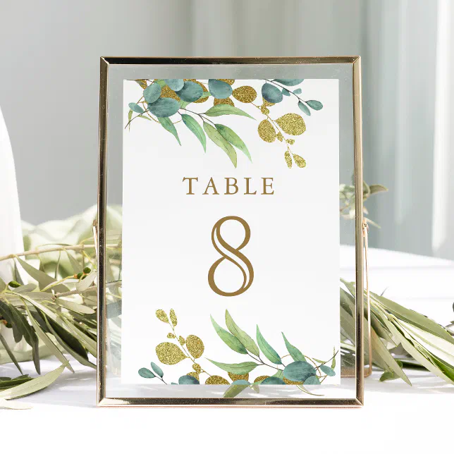 Rustic Eucalyptus Gold Branch Wedding Table Number | Zazzle