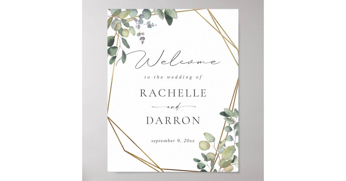 Rustic Eucalyptus & Gold Welcome Sign | Zazzle
