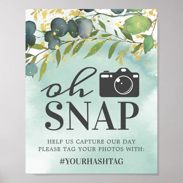 Rustic Eucalyptus Green Gold Oh Snap Poster | Zazzle
